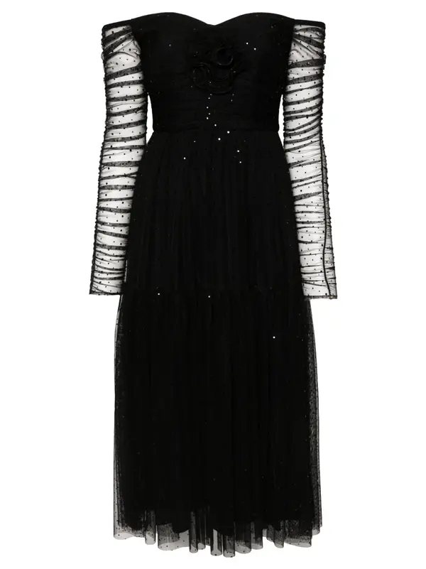 NISSA Mesh Midi Dress - Black
