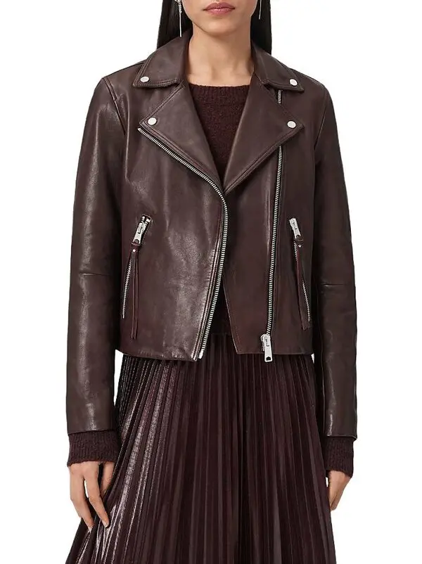 ALLSAINTS Dalby Leather Biker Jacket - Oxblood Red