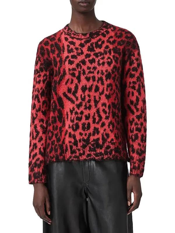 ALLSAINTS Lex Leopard Print Crewneck Sweater - Crimson Red