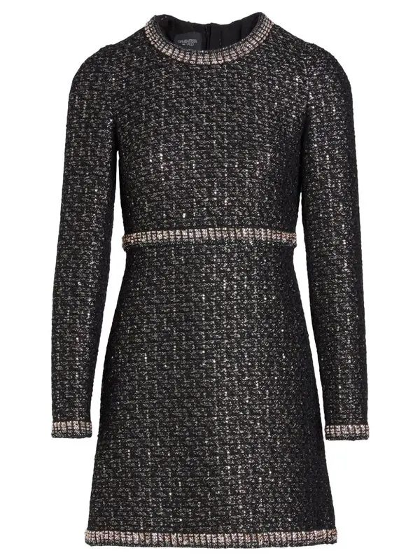 Giambattista Valli Tweed Curved Sequins Dress - Black