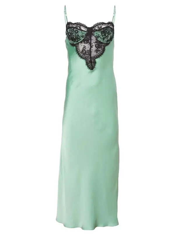 Fleur Du Mal Frankie Lace Cupped Slip Dress - Green