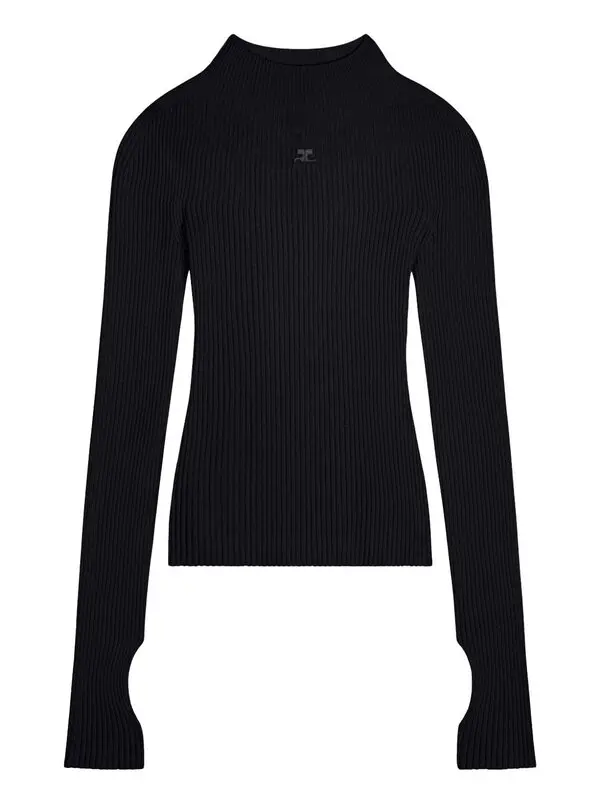 COURREGES Logo-embroidered Ribbed Jumper - Black