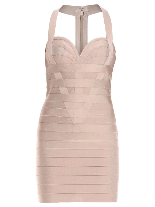 Herve Leger Halterneck Bandage Minidress - Neutrals