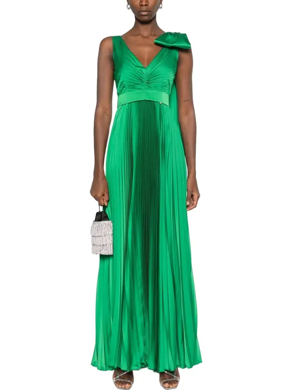 NISSA Bow-detail Pleated Maxi Dress - Green