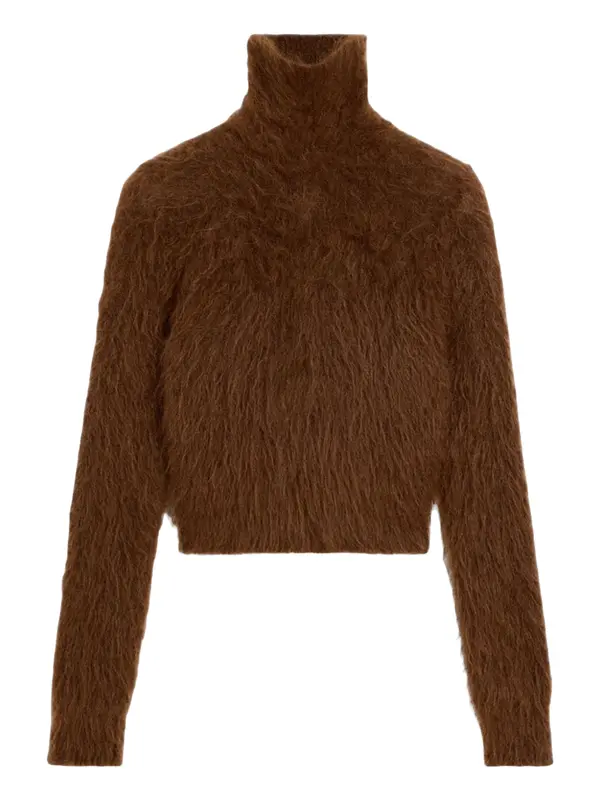 Ami Brushed-effect Roll-neck Jumper - Brown