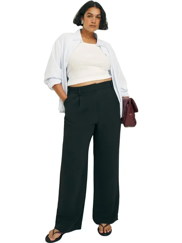 REFORMATION Mid Rise Wide Leg Pants - Black