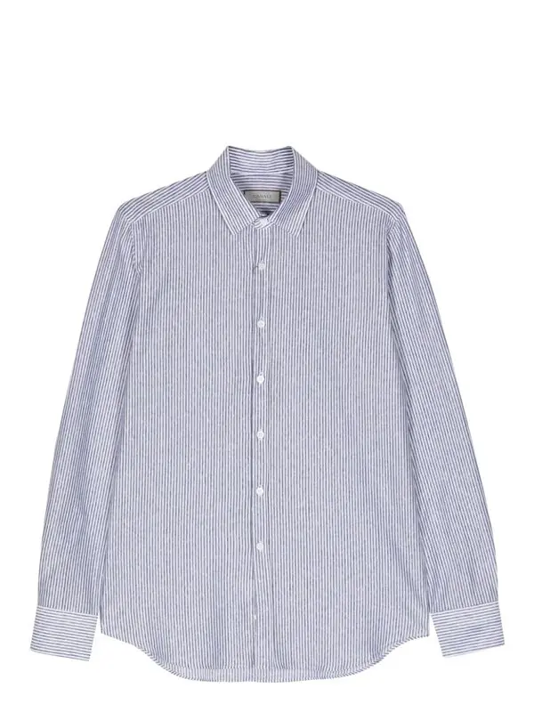 Canali Striped Cotton Linen Shirt - Blue