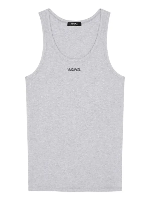 Versace Logo-embroidered Ribbed Tank Top - Grey