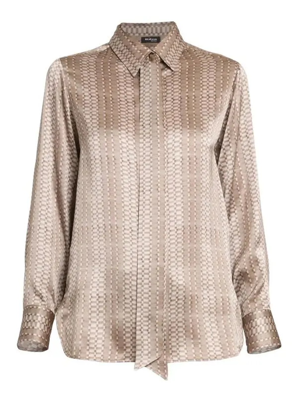 Kiton Printed Silk Tie Shirt - Beige