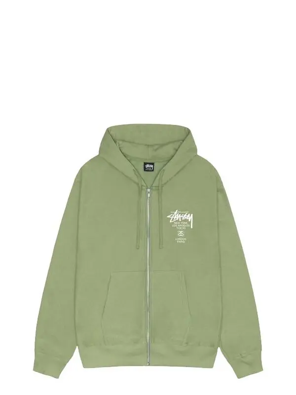 StÜssy World Tour Zip Hoodie - Moss