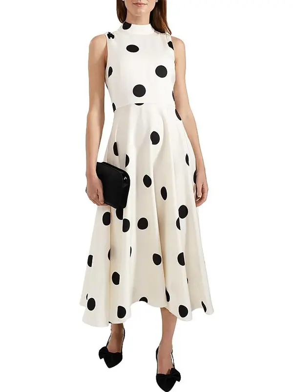HOBBS LONDON Mia Polka Dot Sleeveless Dress - Cream Black
