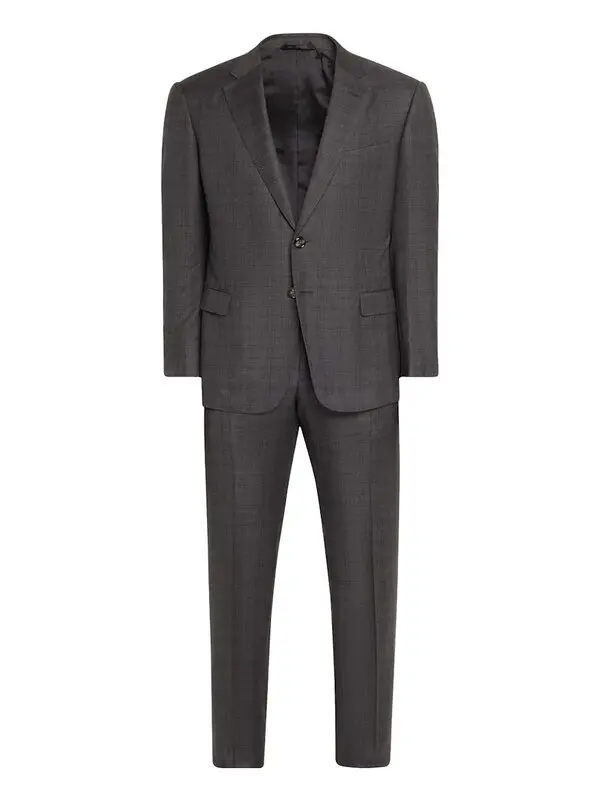 Giorgio Armani Brushed Wool Plaid Classic Fit Suit - Grey