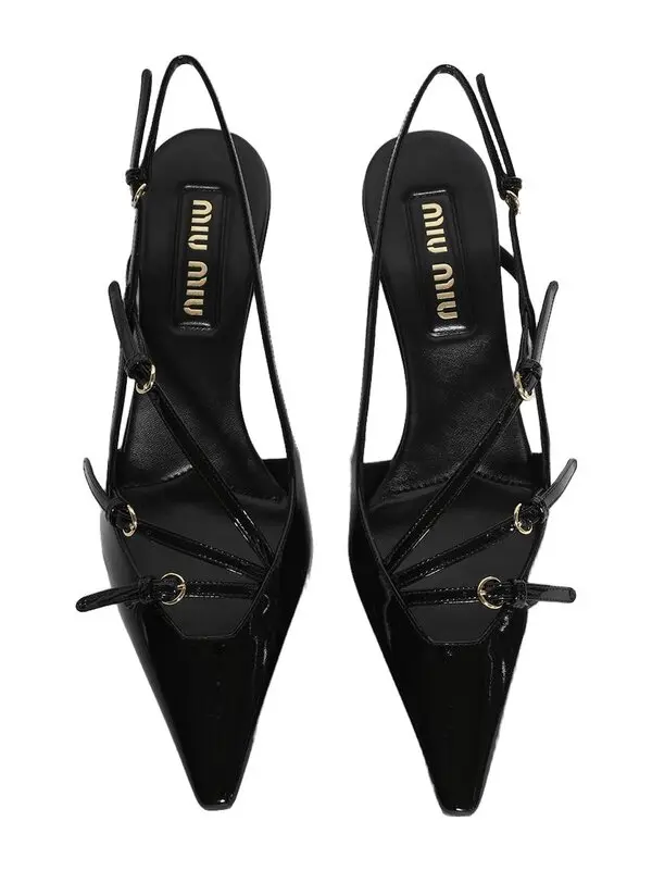 Miu Miu Patent Leather Slingbacks With Buckles - Black