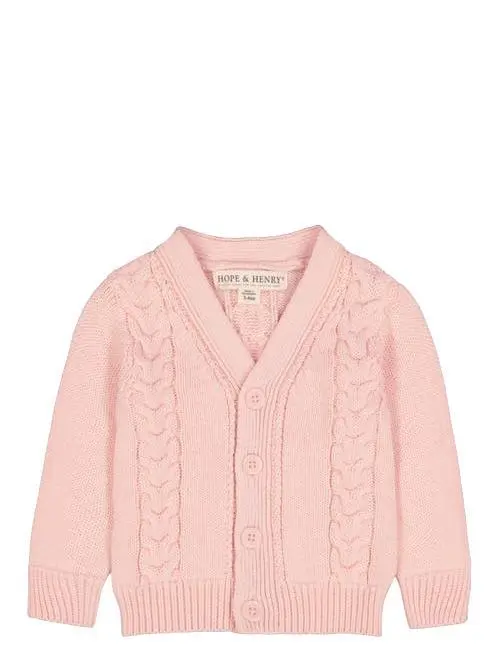 HOPE & HENRY Baby Cable Knit Cardigan Sweater - Light Pink