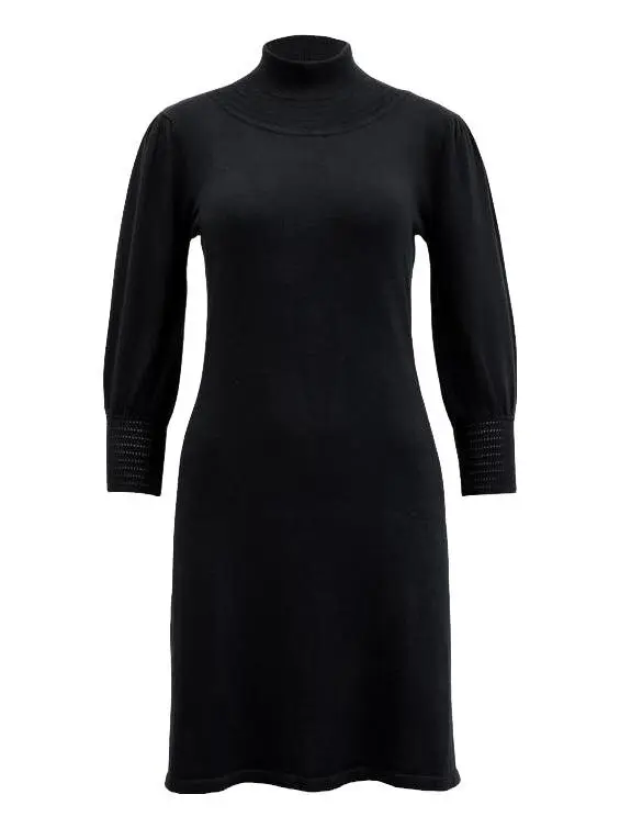 HOPE & HENRY Mock Neck Puff Sleeve Sweater Dress - Black