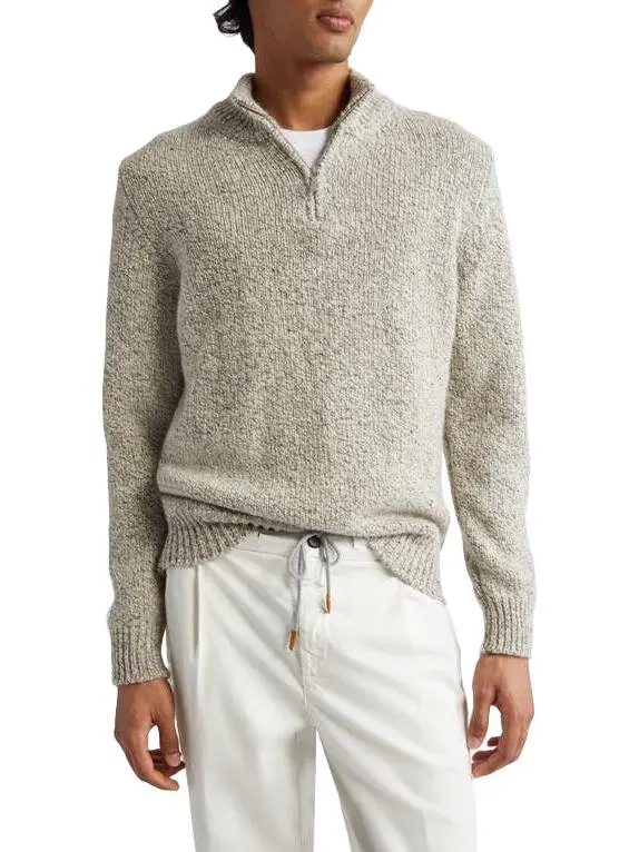 Eleventy Donegal Cashmere Half-zip Pullover Sweater - Light Gray Melange