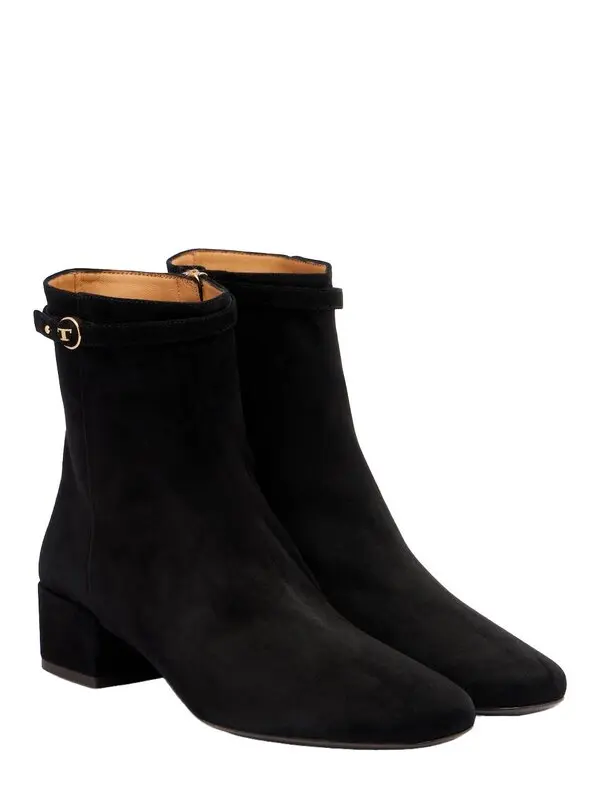 TOD'S Suede Ankle Boots With Buckled Strap - Black
