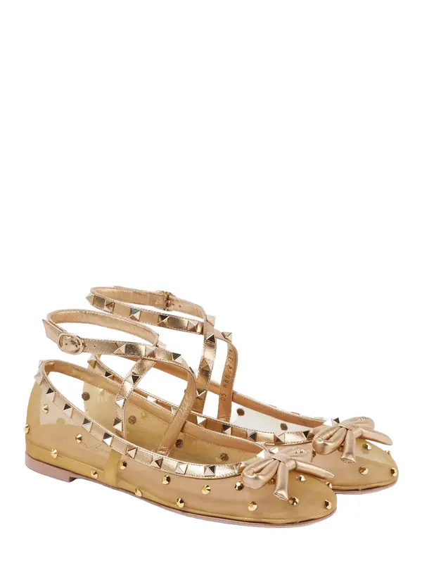 Valentino Garavani Rockstud Embellished Ballet Flats - Gold