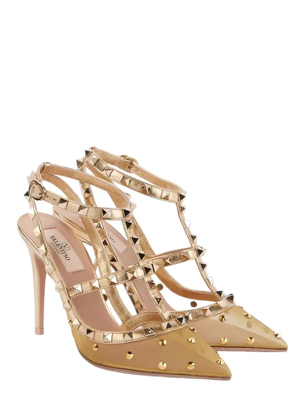 Valentino Garavani Rockstud 105 Mesh And Leather Pumps - Pink