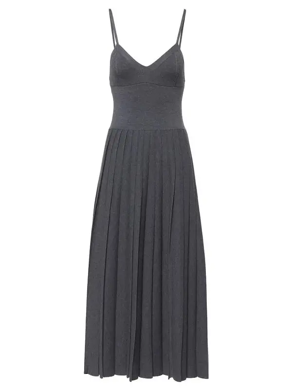 Khaite Elio Pleated Wool Midi Dress - Grey