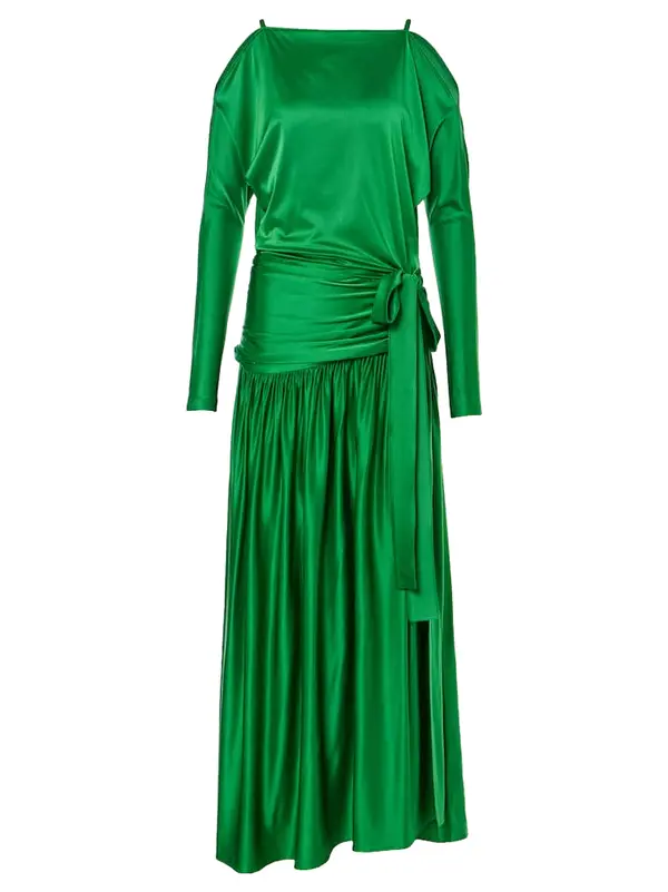 Rabanne Gathered Satin Gown - Green