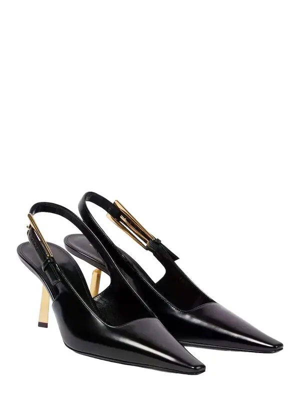 Saint Laurent Lee 75 Polished Leather Slingback Pumps - Black