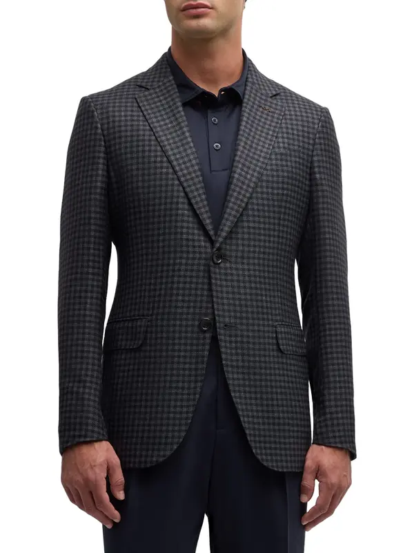 Zegna Cashmere-blend Checked Sport Coat - Dk Gry Ck