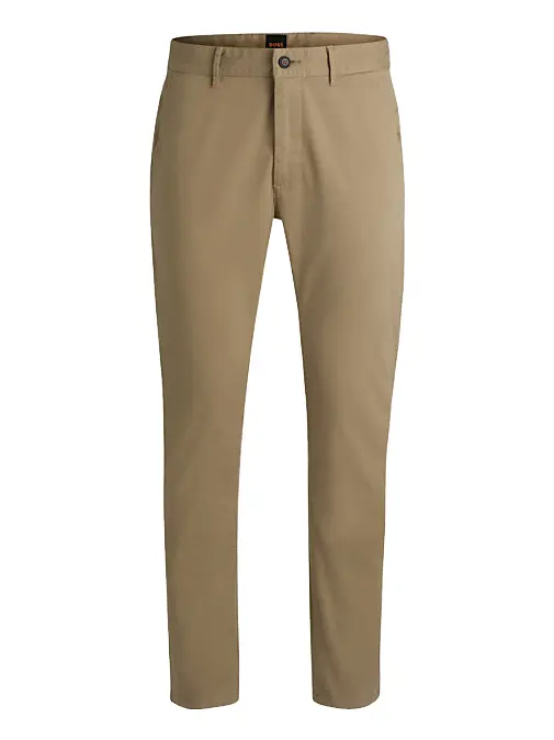 BOSS Slim-fit Straight-leg Stretch-cotton Trousers - Light/pastel Brown