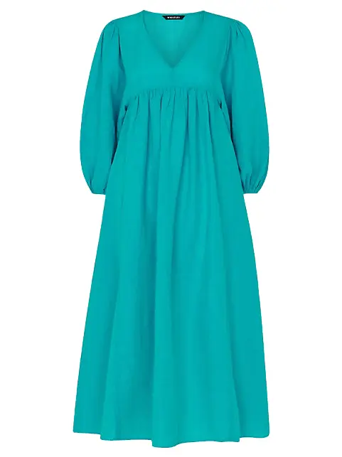 Whistles Linen And Cotton-blend Midi Dress - Turquoise