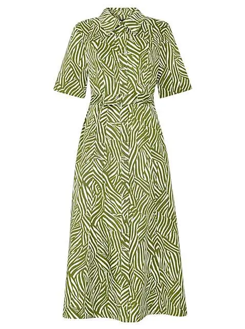 Whistles Linear Leaf-print Short-sleeve Woven Midi Dress - Multi-coloured