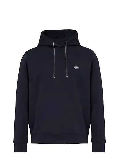 Emporio Armani Relaxed-fit Logo-embroidered Stretch-cotton Blend Hoody - Navy