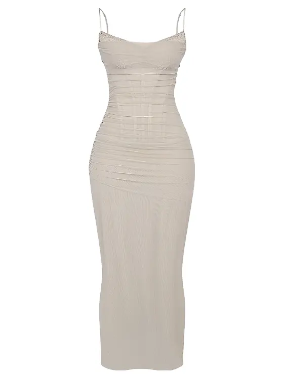 House Of Cb Nalini Corseted Maxi Dress - Sand