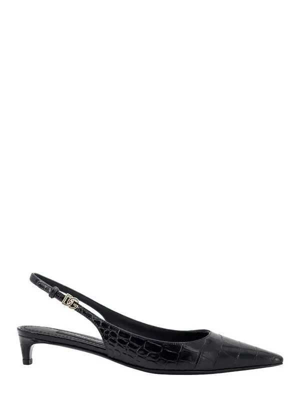 Dolce & Gabbana Crocodile Print Leather Slingbacks - Black