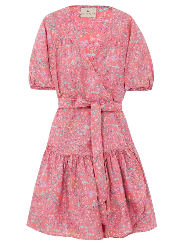 Hannah Elliana Floral-print Silk-habotai Mini Wrap Dress - Pink