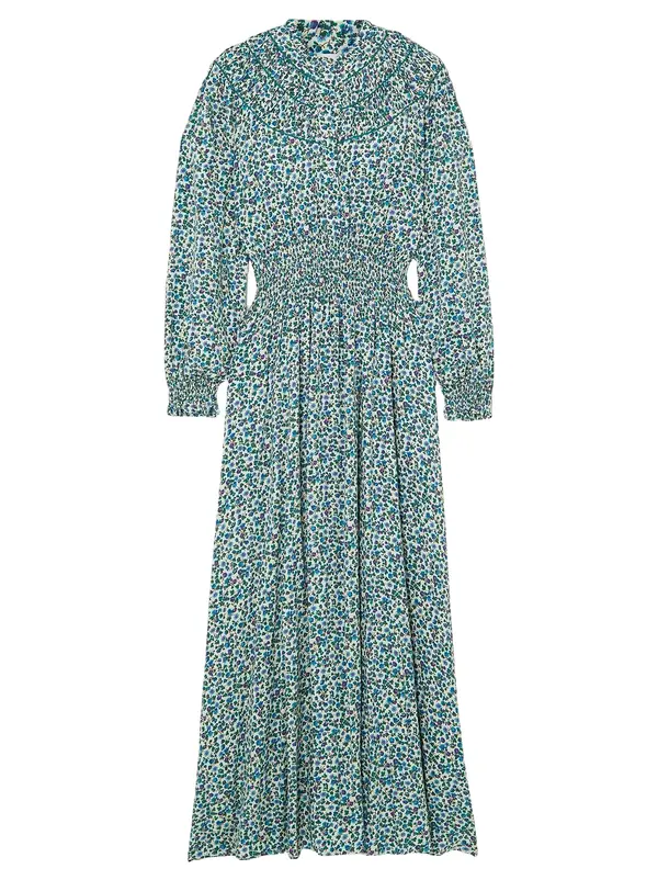 Loretta Caponi Zaira Embroidered Floral-print Maxi Dress - Green