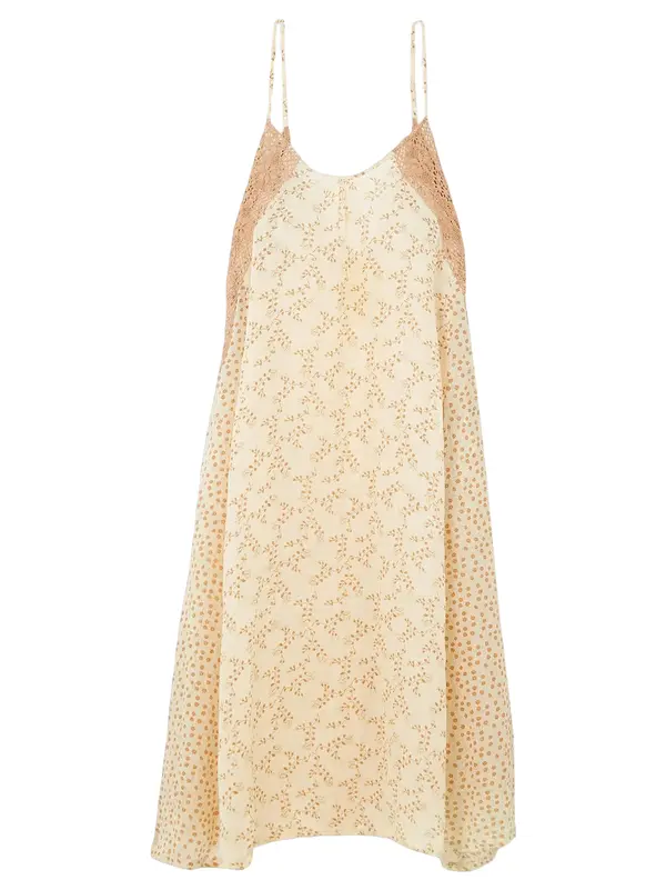 Yvonne S Floral-print Linen Midi Dress With Lace Trim - Beige