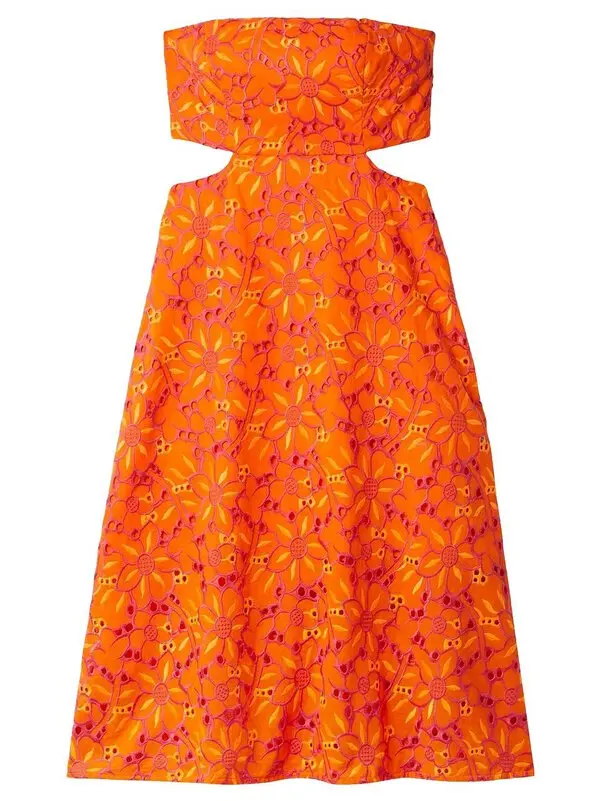 Waimari Guapa Strapless Broderie Anglaise Cotton-voile Midi Dress - Orange