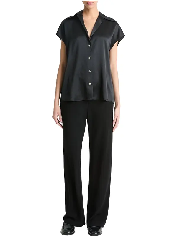 Vince Silk Cap-sleeve Blouse - Black
