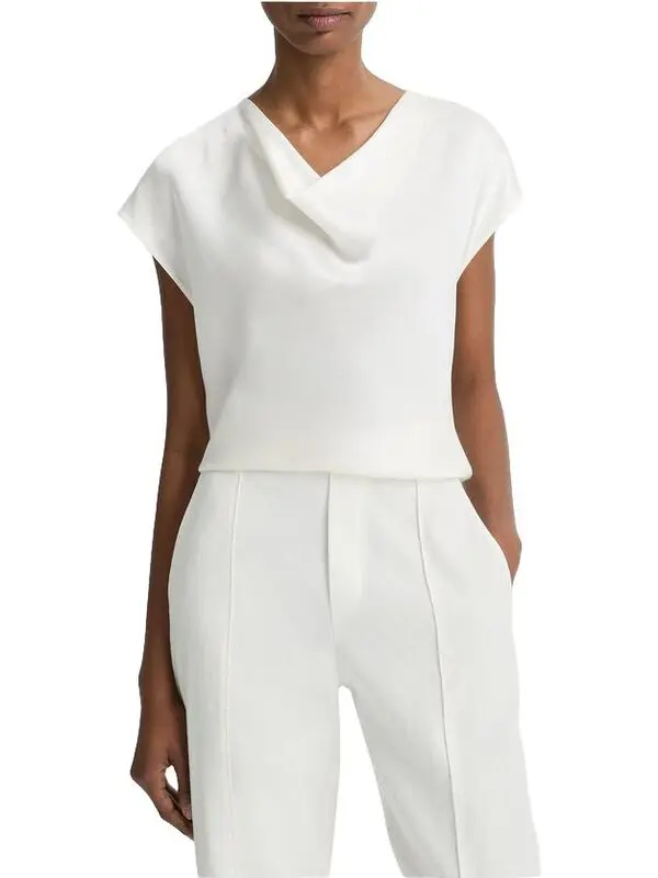 Vince Silk Cowl-neck Blouse - White