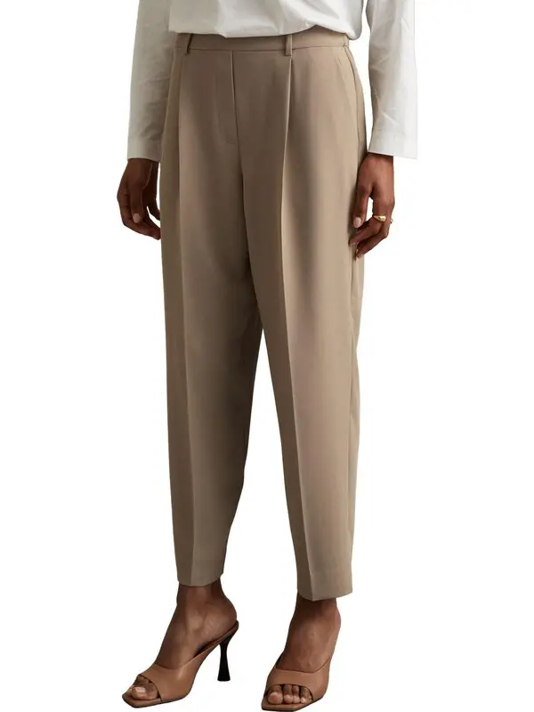 REISS Eden Tapered Trousers - Mink Neutral
