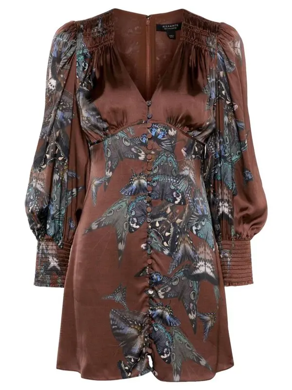 ALLSAINTS Auden Mini Dress With Diana Print - Brown