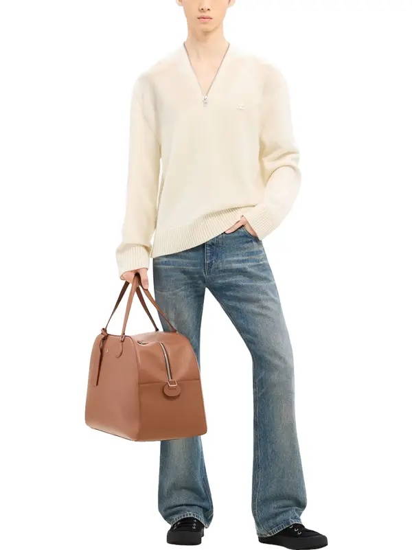 COURREGES Zipped Wool Sweater - Neutrals
