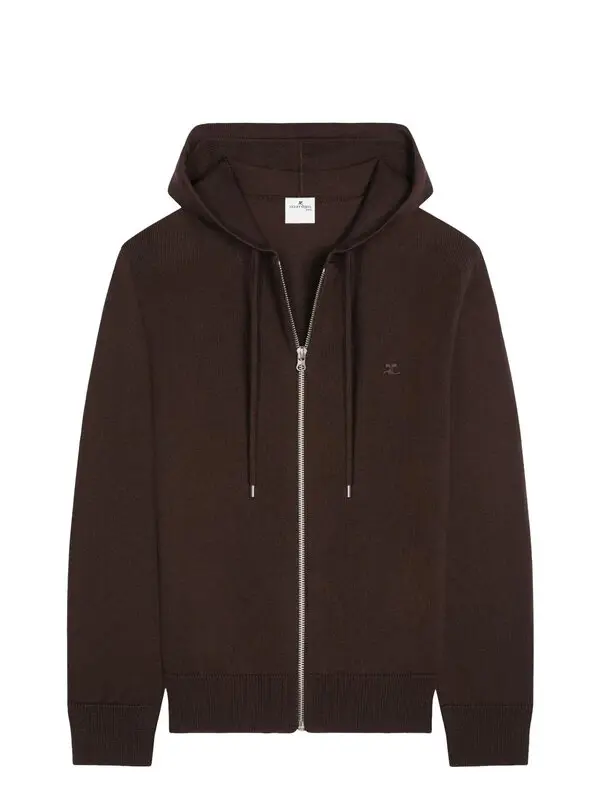 COURREGES Zipped Wool Hoodie - Brown