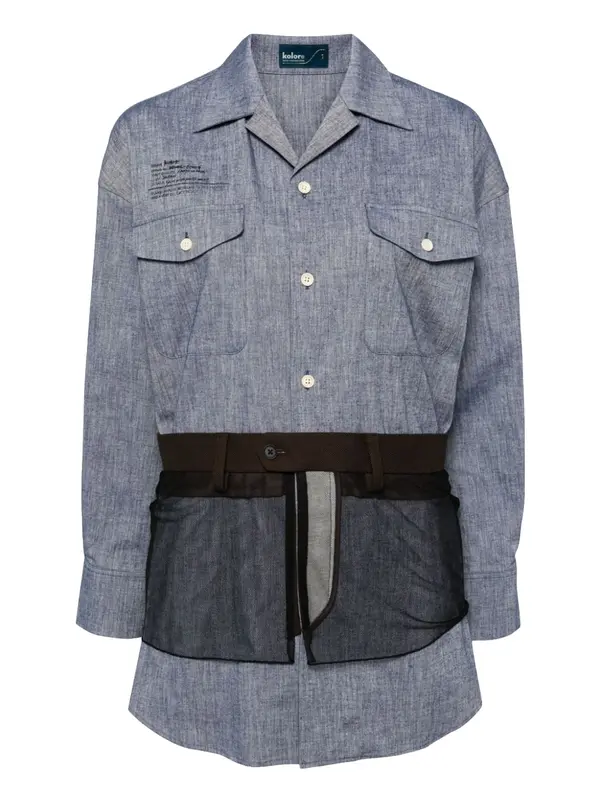 Kolor Tulle-embellished Chambray Shirt - Blue
