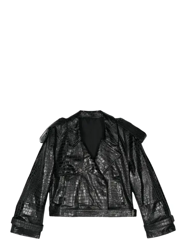 SALVATORE SANTORO Crocodile-embossed Biker Jacket - Black