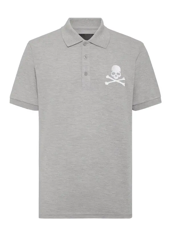 Philipp Plein Skull-embroidered Cotton Polo Shirt - Grey