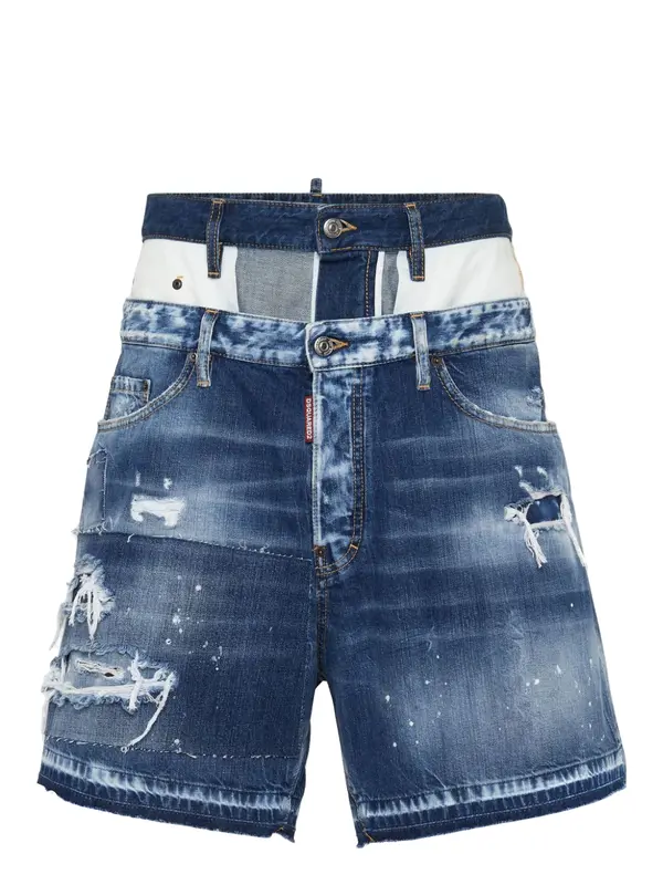 Dsquared2 Panelled Distressed-effect Denim Shorts - Blue