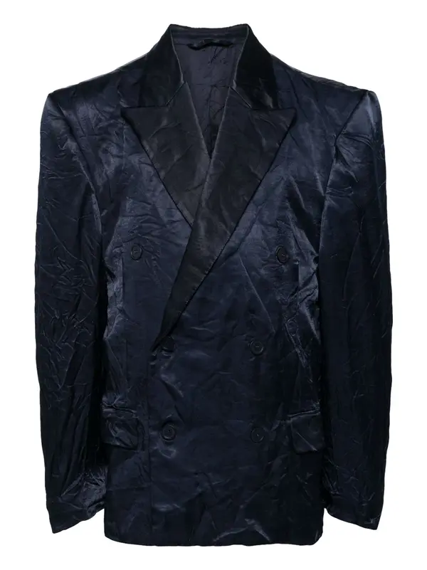 Balenciaga Crinkle-effect Double-breasted Blazer - Blue