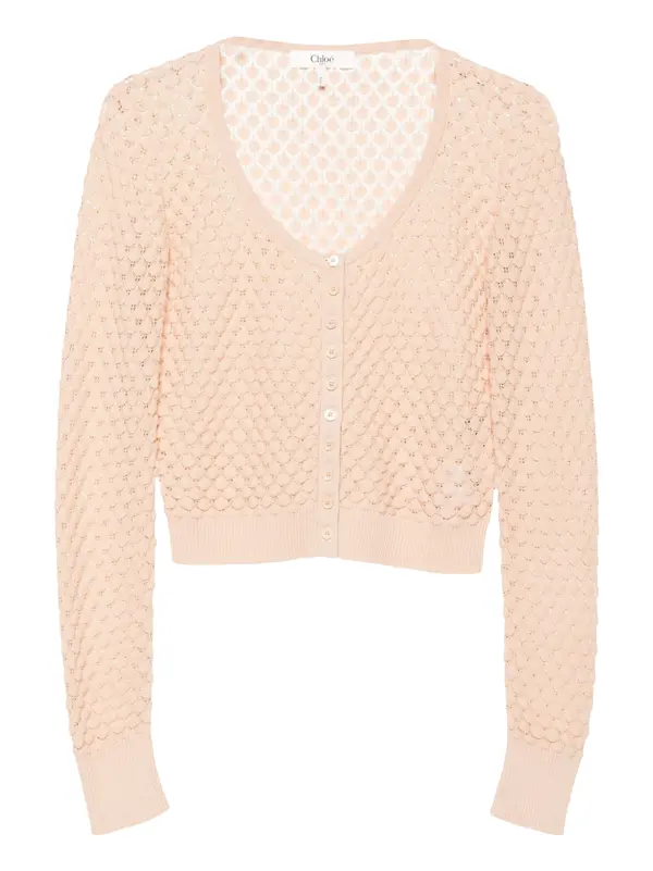 Chloé Cropped Pointelle-knit Cardigan - Neutrals