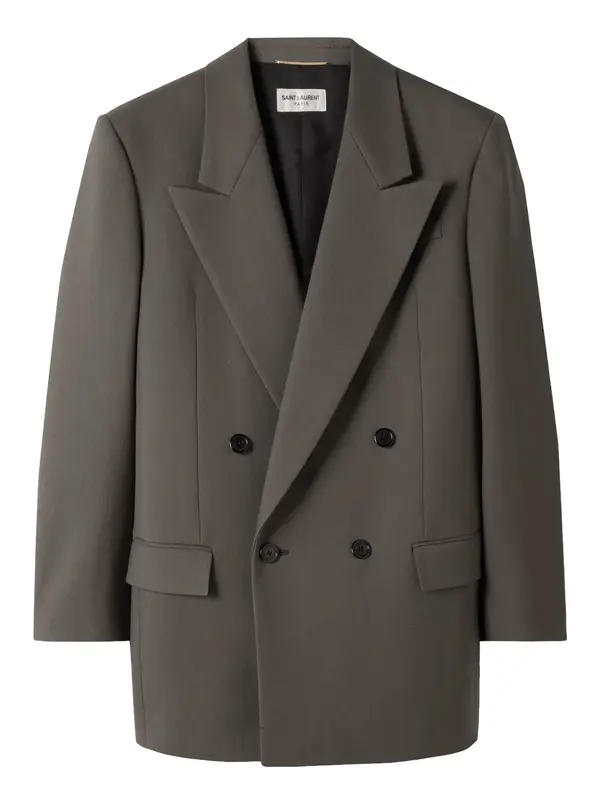 Saint Laurent Double-breasted Wool-gabardine Blazer - Gray